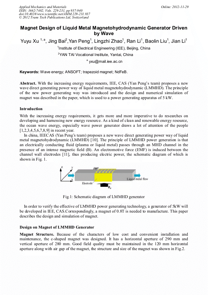Magnet Design of Liquid Metal Magnetohydrodynamic Generator Driven by ...
