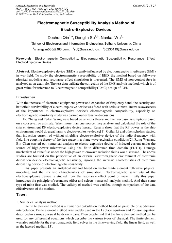 Electromagnetic Susceptibility Analysis Method of Electro-Explosive ...