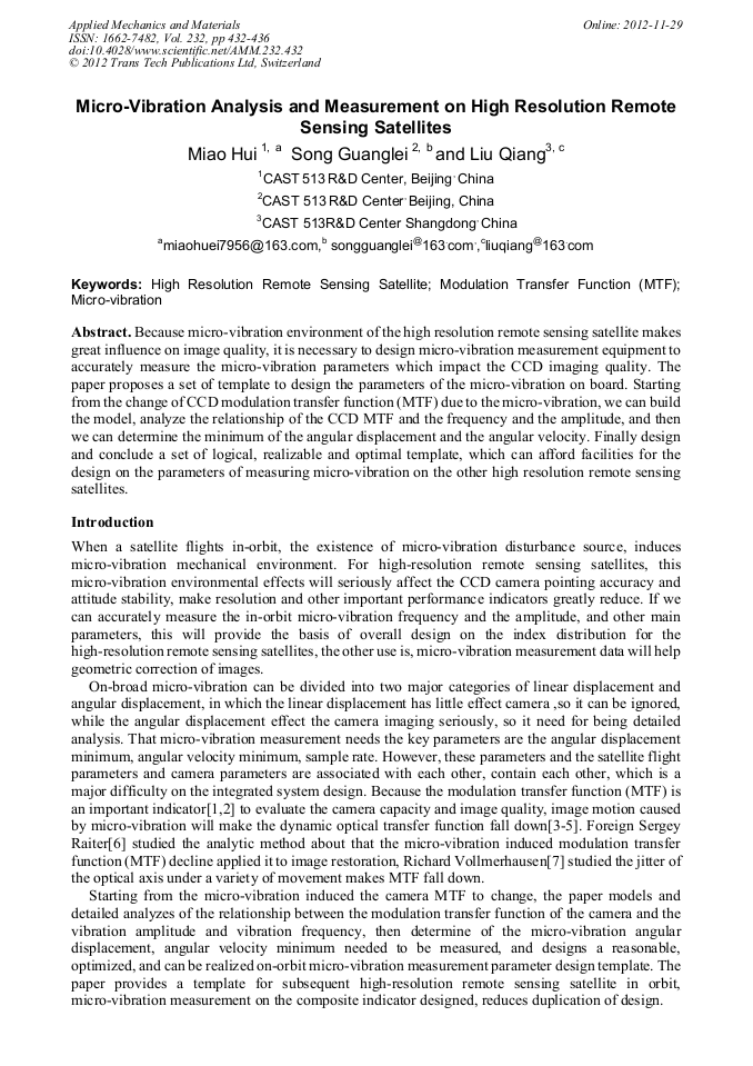 Micro-Vibration Analysis and Measurement on High Resolution Remote ...