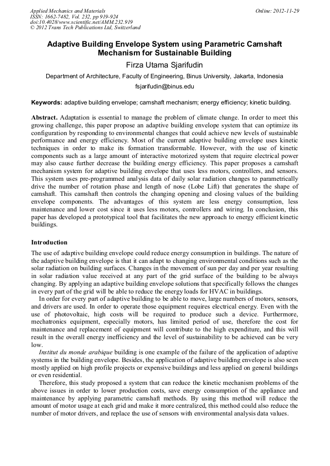 Adaptive Building Envelope System Using Parametric Camshaft Mechanism ...