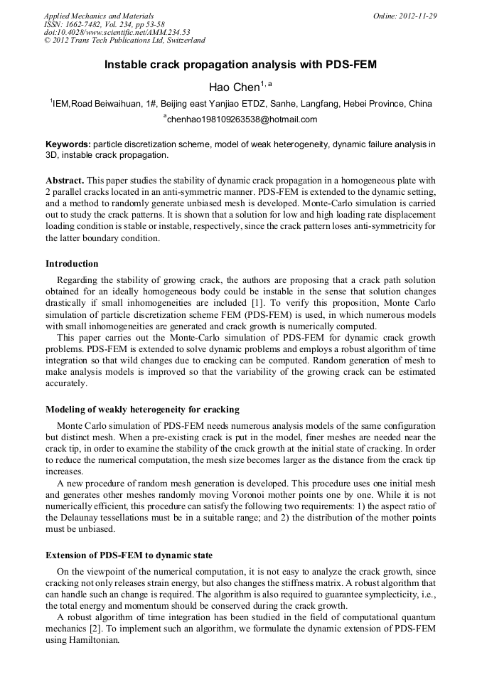 Instable Crack Propagation Analysis with PDS-FEM | Scientific.Net