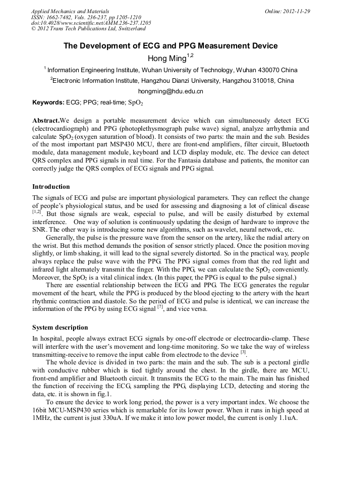 The Development of ECG and PPG Measurement Device | Scientific.Net