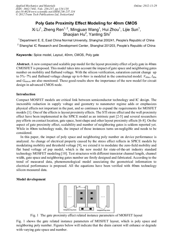 Poly Gate Proximity Effect Modeling for 40nm CMOS | Scientific.Net