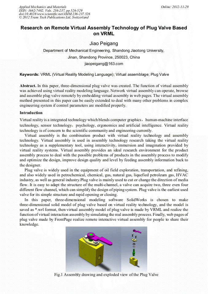 Research on Remote Virtual Assembly Technology of Plug Valve Based on ...