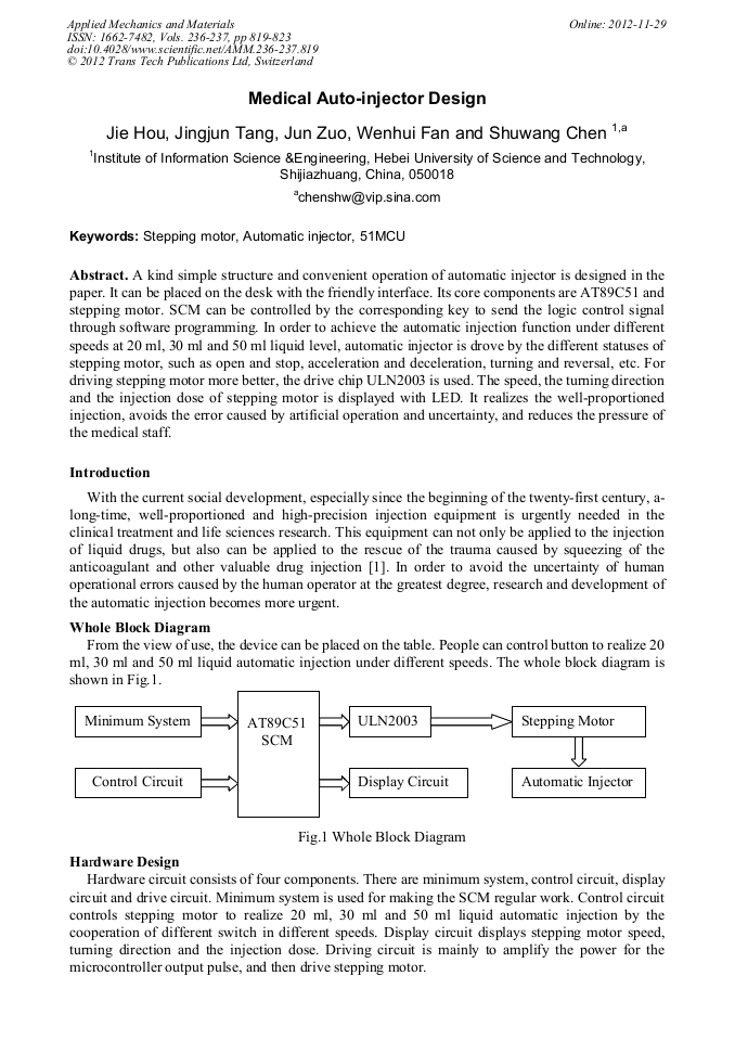 Medical Auto-Injector Design | Scientific.Net