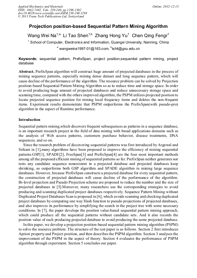 Projection Position-Based Sequential Pattern Mining Algorithm | Scientific.Net