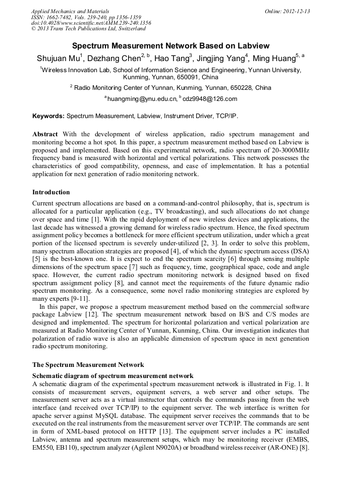 Spectrum Measurement Network Based on Labview | Scientific.Net