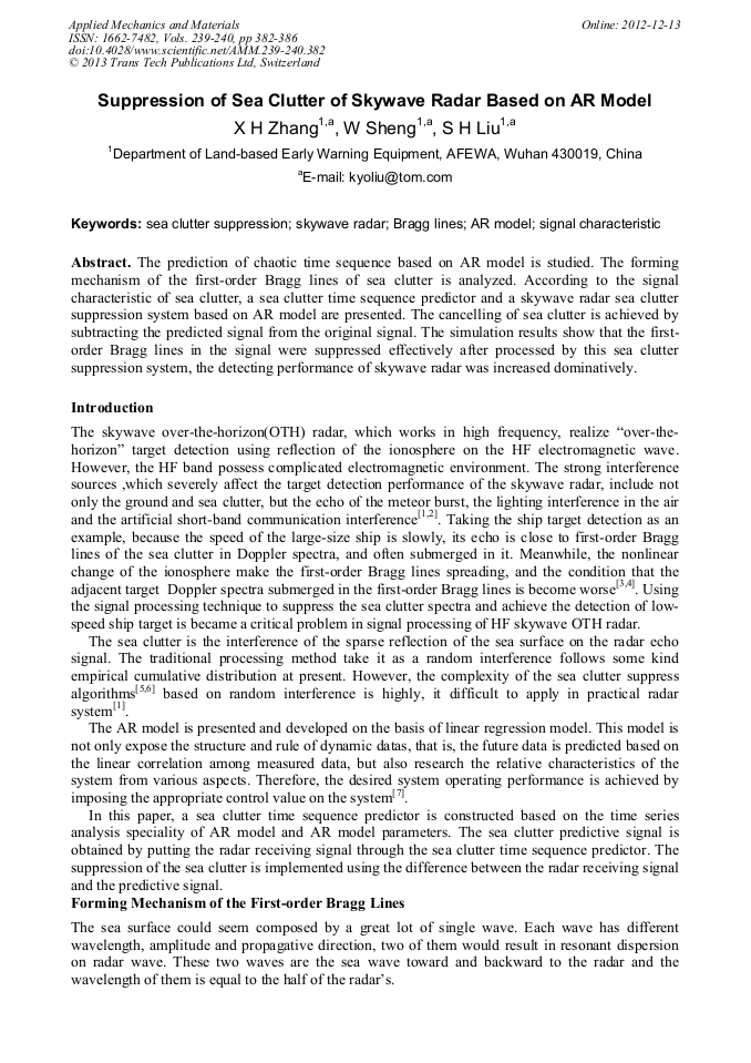Suppression of Sea Clutter of Skywave Radar Based on AR Model ...