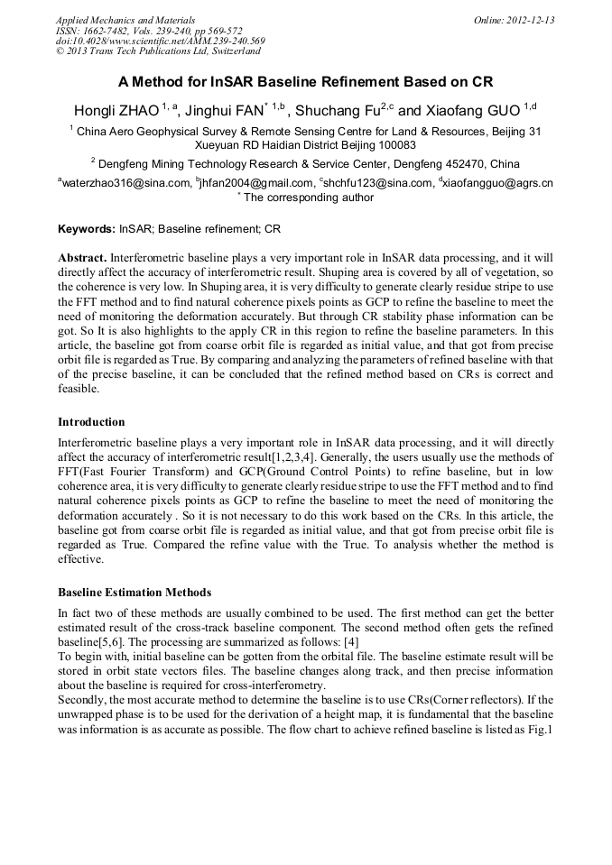 A Method for InSAR Baseline Refinement Based on CR | Scientific.Net