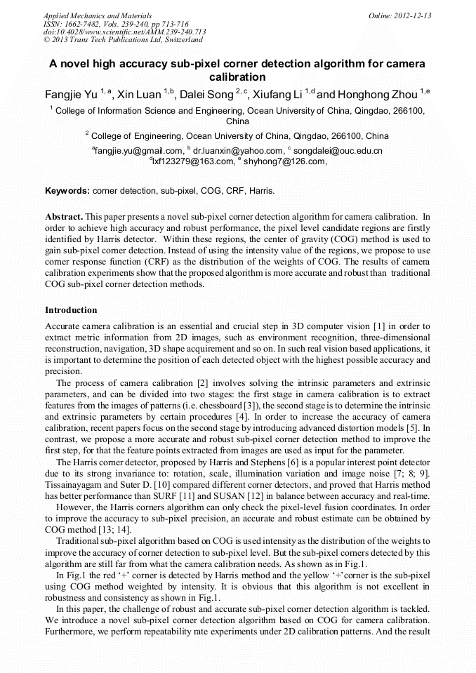 A Novel High Accuracy Sub-Pixel Corner Detection Algorithm for Camera Calibration | Scientific.Net