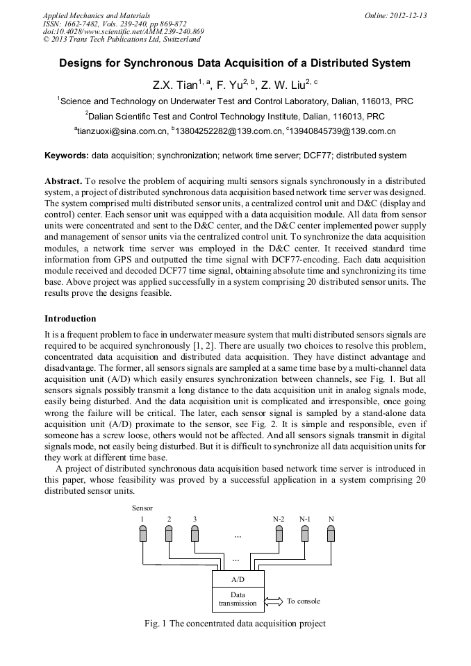 Designs for Synchronous Data Acquisition of a Distributed System ...