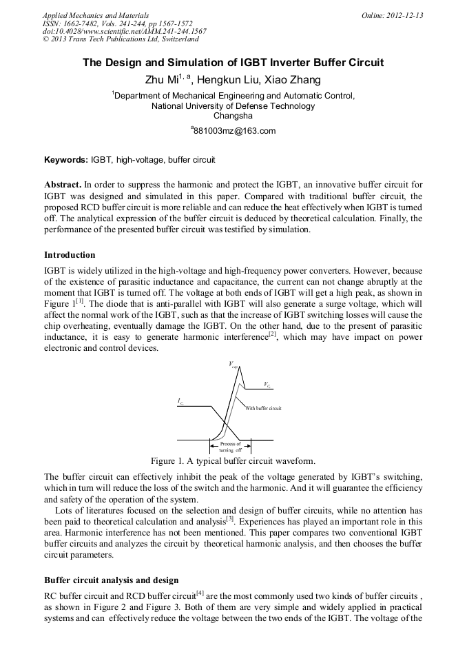 The Design and Simulation of IGBT Inverter Buffer Circuit | Scientific.Net