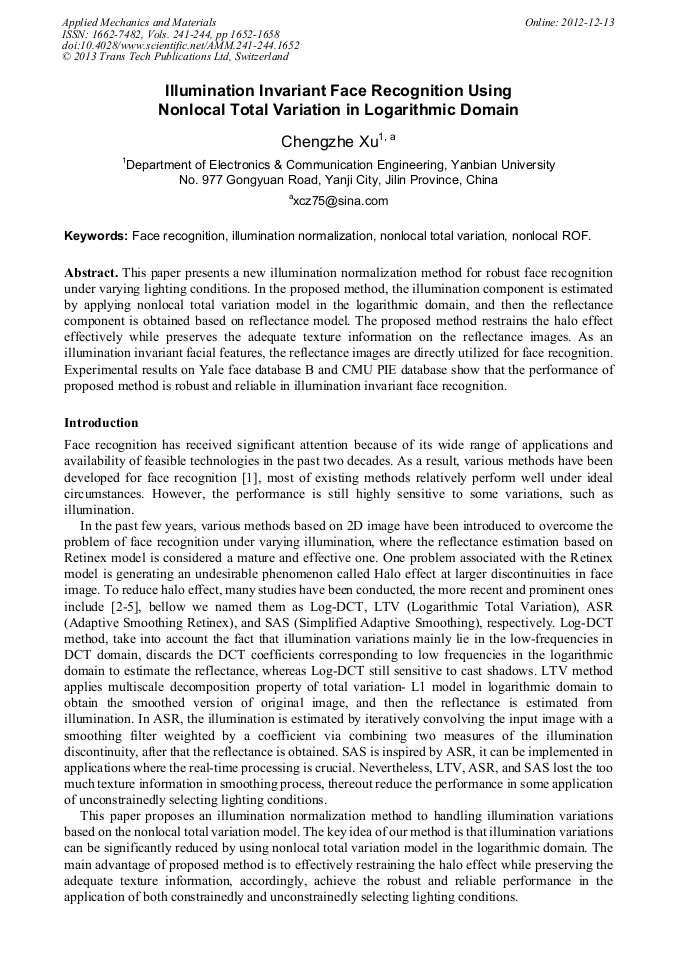 Illumination Invariant Face Recognition Using Nonlocal Total Variation in Logarithmic Domain ...