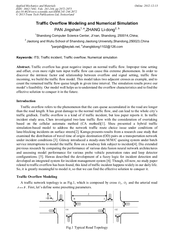 Traffic Overflow Modeling and Numerical Simulation | Scientific.Net
