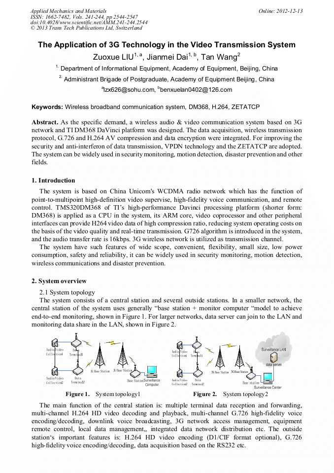 The Application of 3G Technology in the Video Transmission System ...
