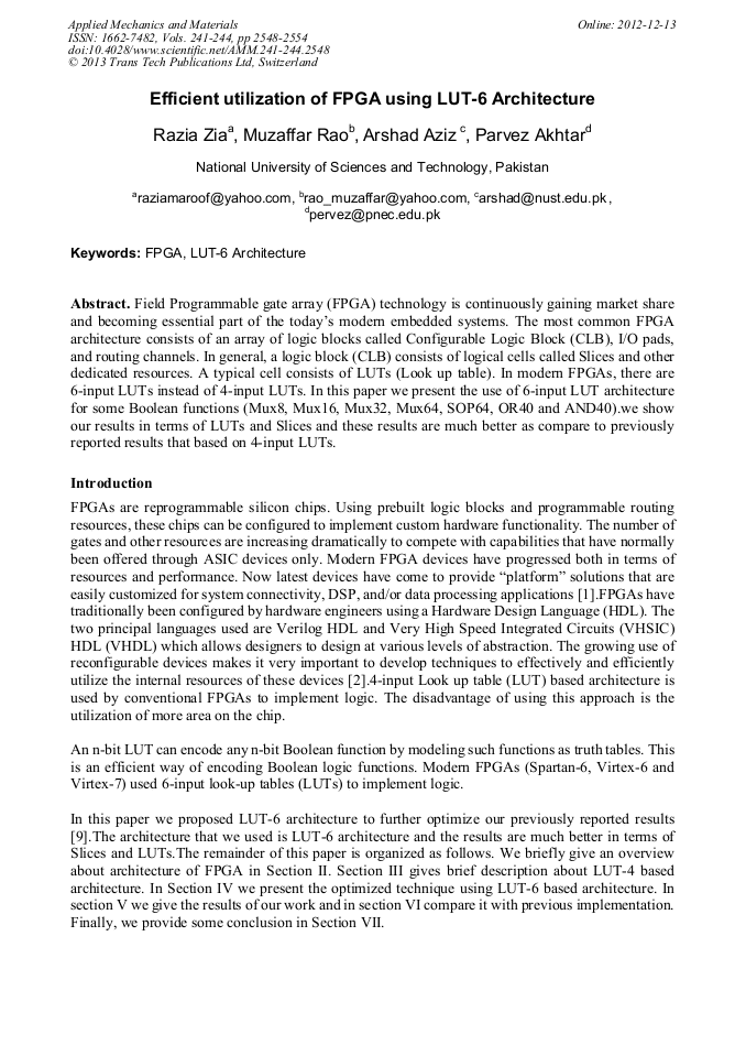 Efficient Utilization of FPGA Using LUT-6 Architecture | Scientific.Net
