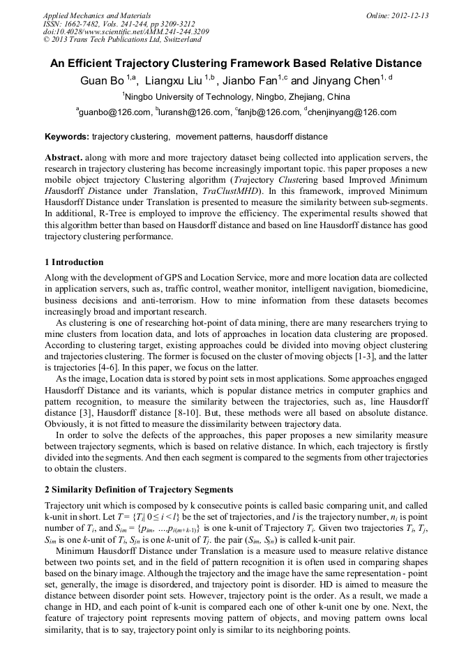 An Efficient Trajectory Clustering Framework Based Relative Distance