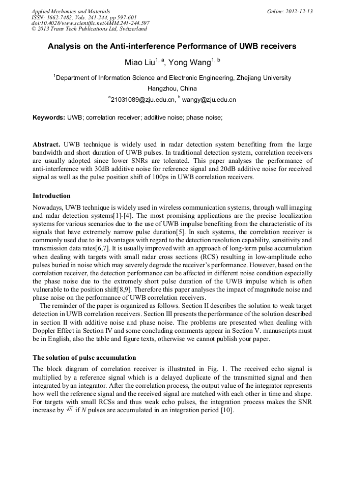 Analysis on the Anti-Interference Performance of UWB Receivers ...