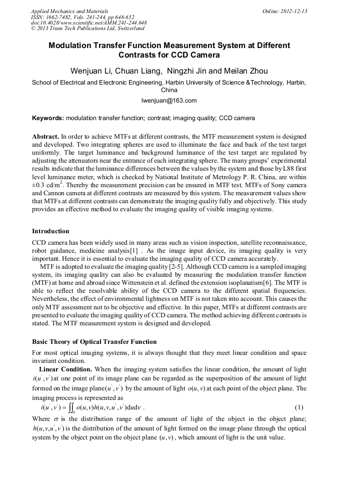 Modulation Transfer Function Measurement System at Different Contrasts ...