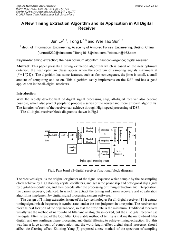 A New Timing Extraction Algorithm and its Application in all Digital ...