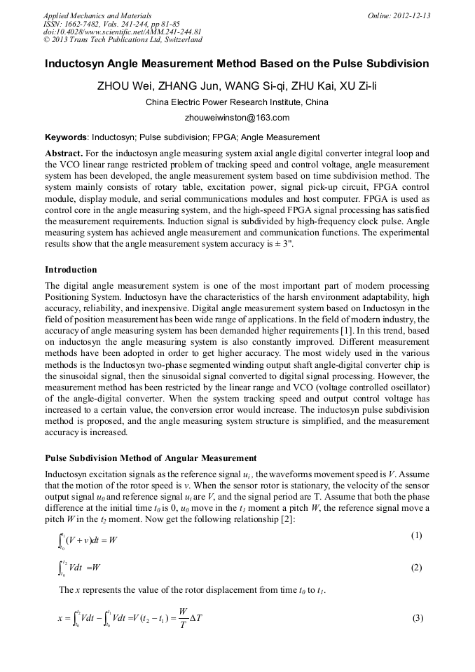 Inductosyn Angle Measurement Method Based on the Pulse Subdivision ...