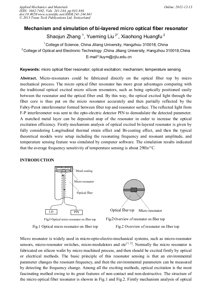 Mechanism and Simulation of Bi-Layered Micro Optical Fiber Resonator ...