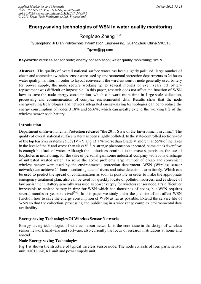 Energy-Saving Technologies of WSN in Water Quality Monitoring ...
