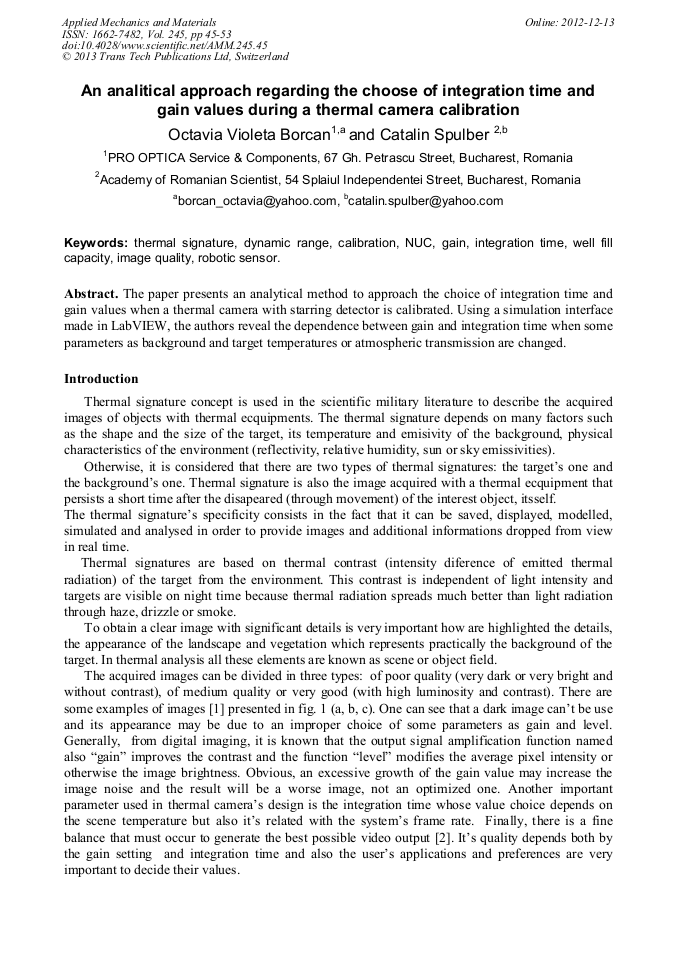 An Analitical Approach Regarding the Choose of Integration Time and ...