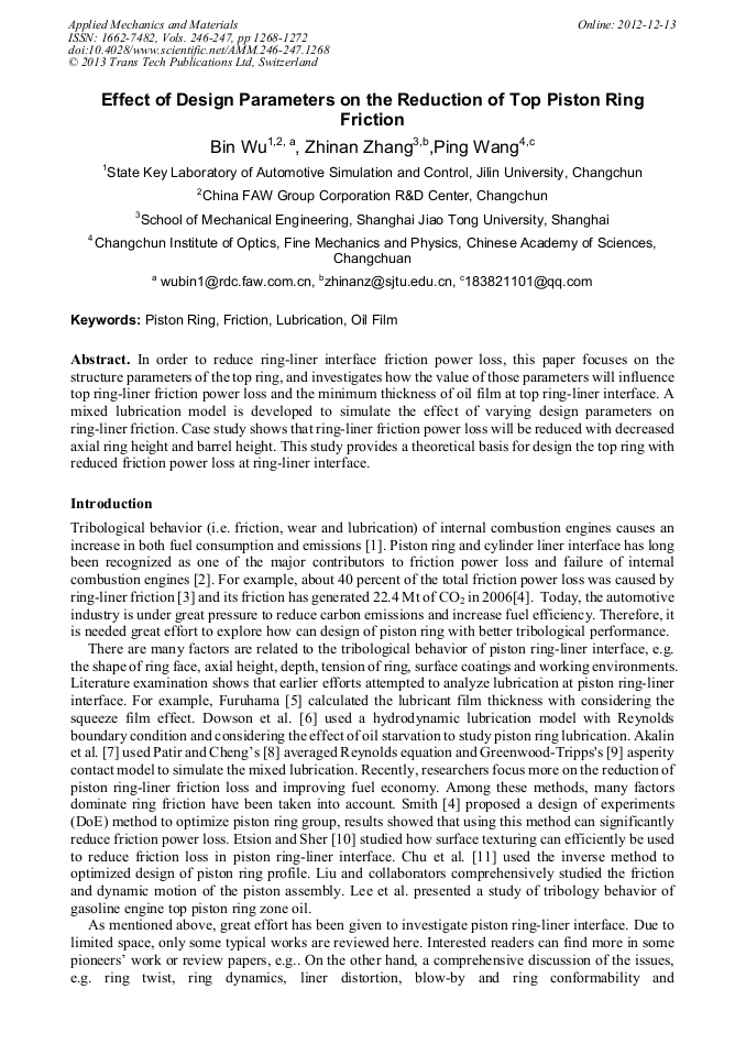 Effect of Design Parameters on the Reduction of Top Piston Ring ...