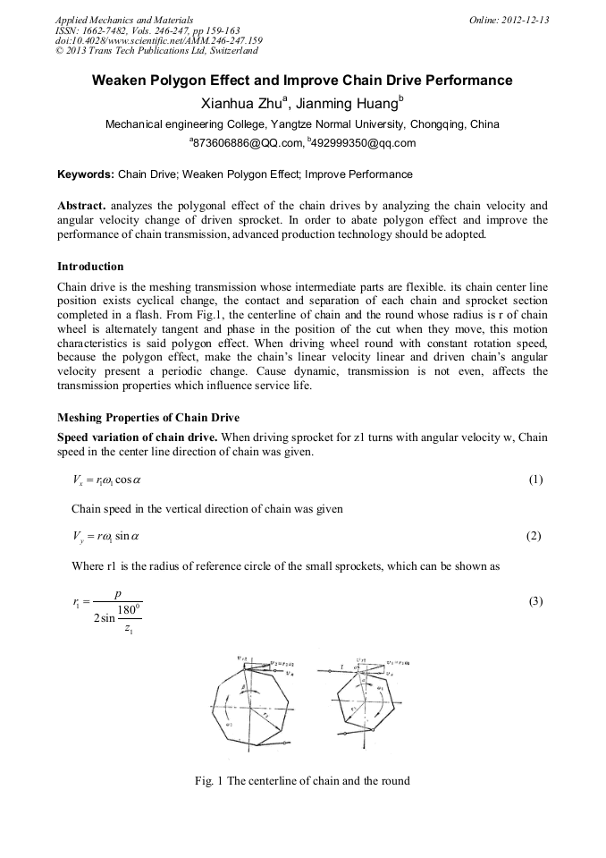 Weaken Polygon Effect and Improve Chain Drive Performance | Scientific.Net