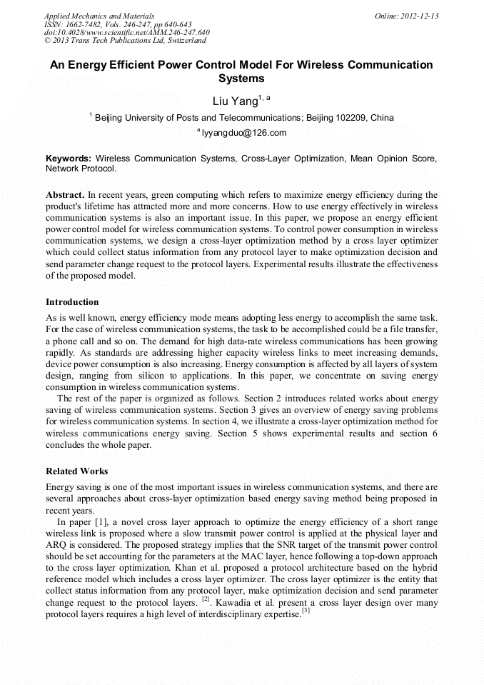An Energy Efficient Power Control Model for Wireless Communication ...