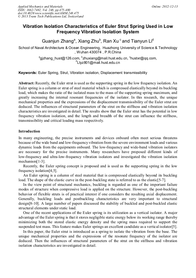 Vibration Isolation Characteristics of Euler Strut Spring Used in Low ...