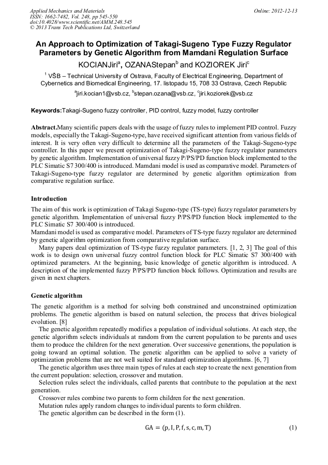 An Approach to Optimization of Takagi-Sugeno Type Fuzzy Regulator ...