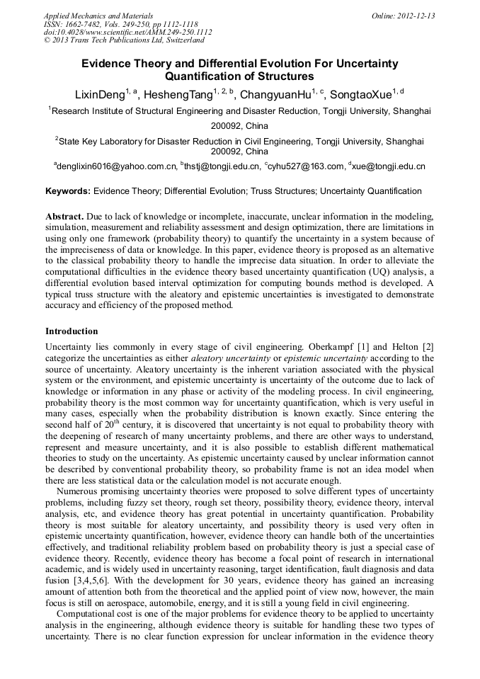 Evidence Theory and Differential Evolution for Uncertainty ...