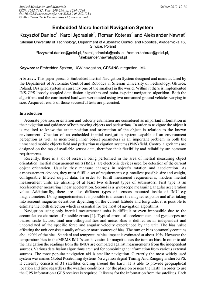 Embedded Micro Inertial Navigation System | Scientific.Net