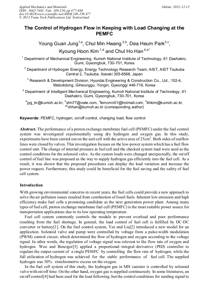 The Control of Hydrogen Flow in Keeping with Load Changing at the PEMFC ...