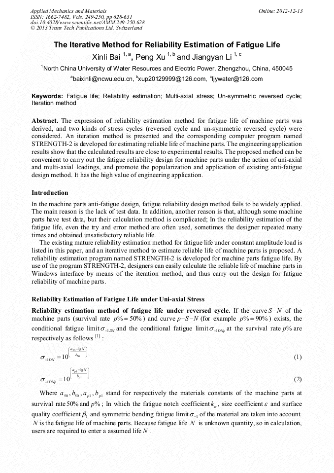 The Iterative Method for Reliability Estimation of Fatigue Life ...