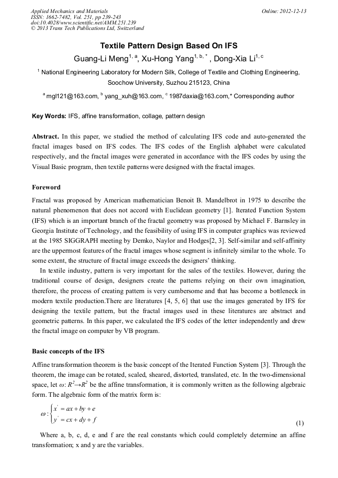 Textile Pattern Design Based on IFS | Scientific.Net