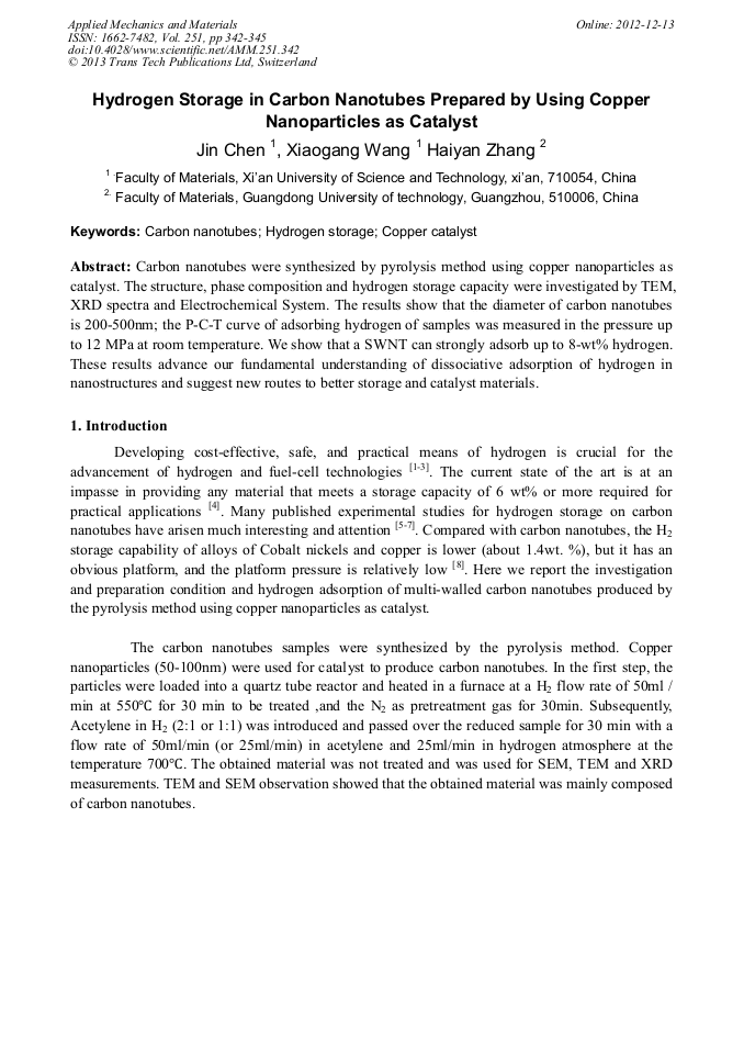 Hydrogen Storage in Carbon Nanotubes Prepared by Using Copper ...