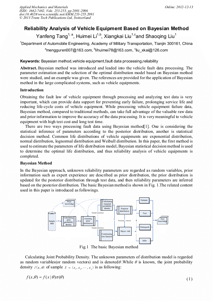 Reliability Analysis of Vehicle Equipment Based on Bayesian Method ...
