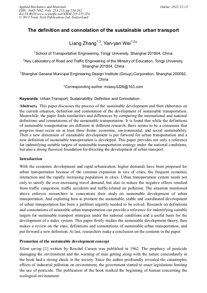 The Definition and Connotation of the Sustainable Urban Transport ...