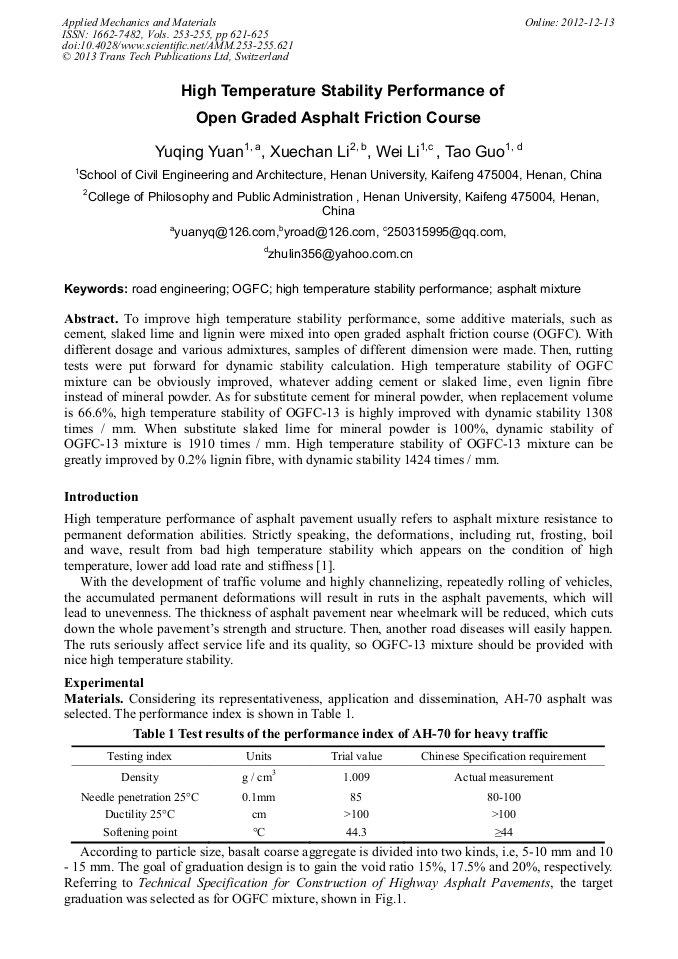 High Temperature Stability Performance of Open Graded Asphalt Friction ...