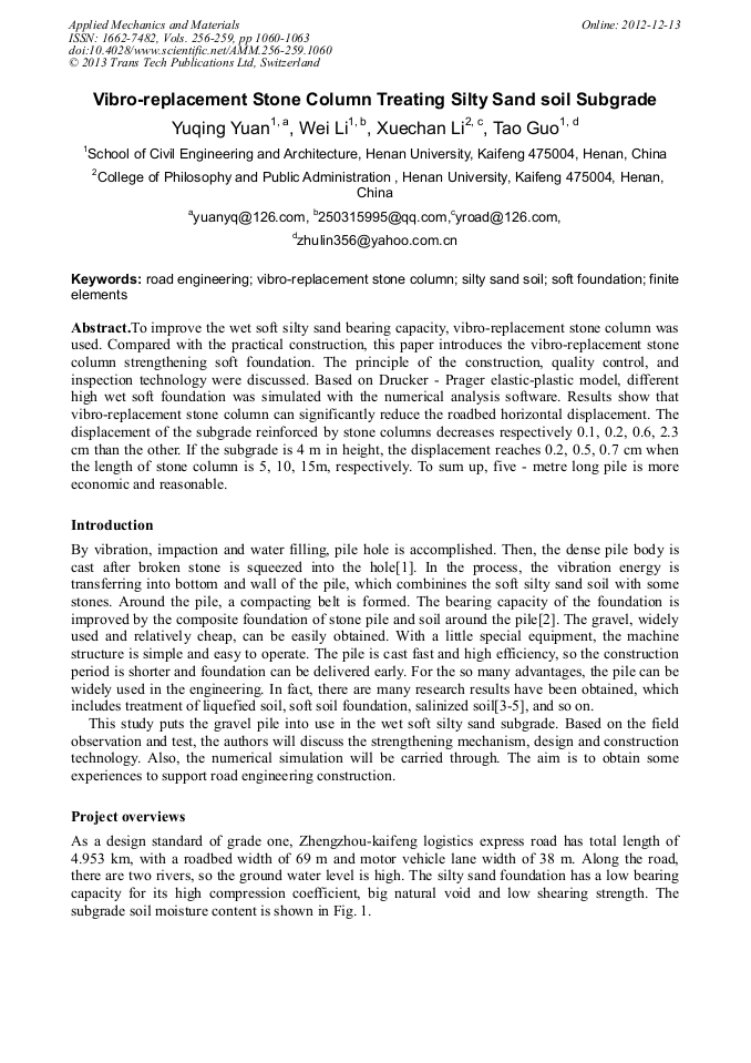 Vibro-Replacement Stone Column Treating Silty Sand Soil Subgrade ...