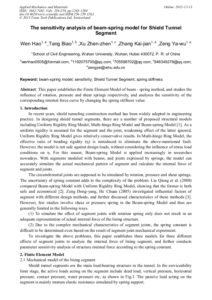 The Sensitivity Analysis of Beam-Spring Model for Shield Tunnel Segment ...