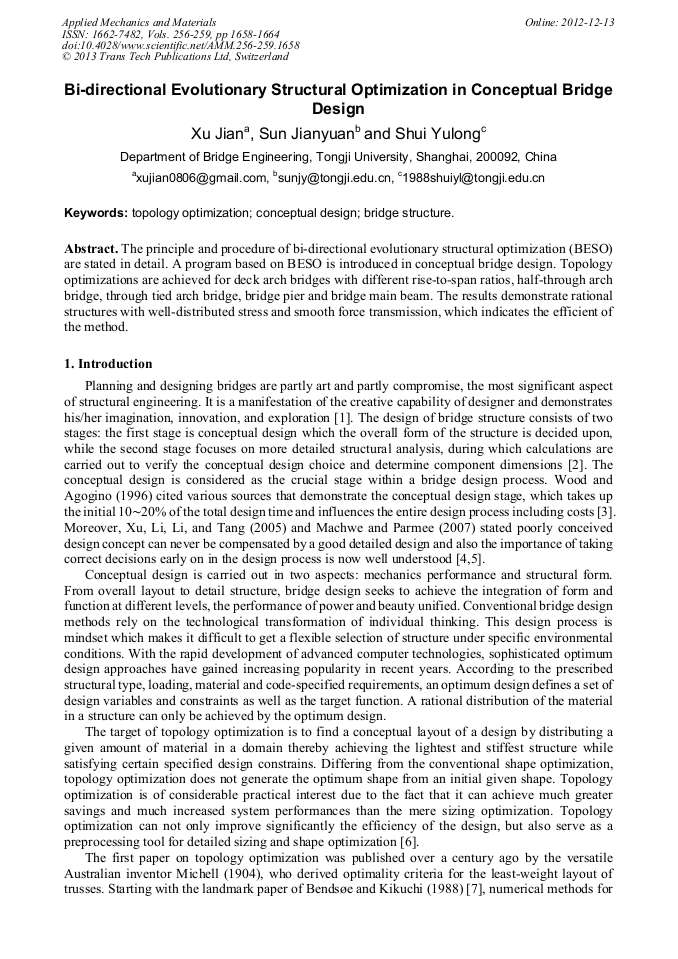 Bi-Directional Evolutionary Structural Optimization in Conceptual Bridge Design | Scientific.Net