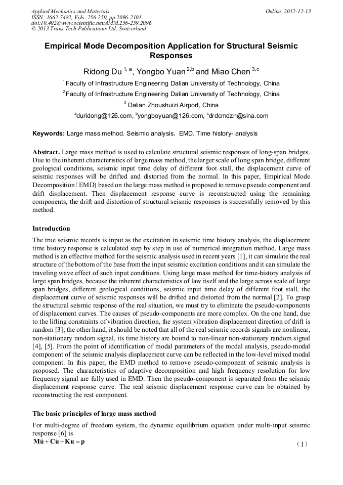 Empirical Mode Decomposition Application for Structural Seismic ...