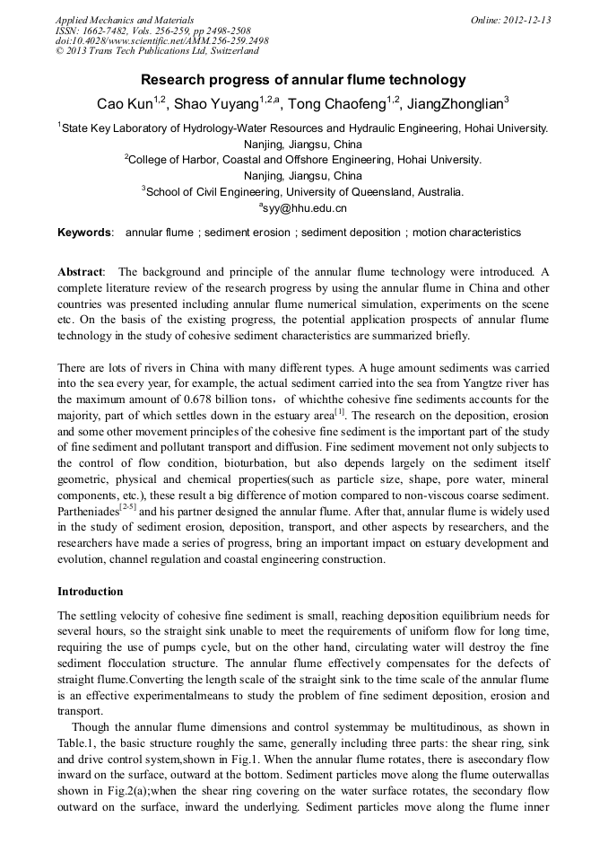 Research Progress of Annular Flume Technology | Scientific.Net