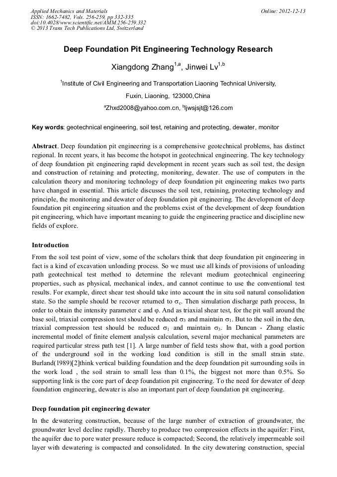 Deep Foundation Pit Engineering Technology Research | Scientific.Net