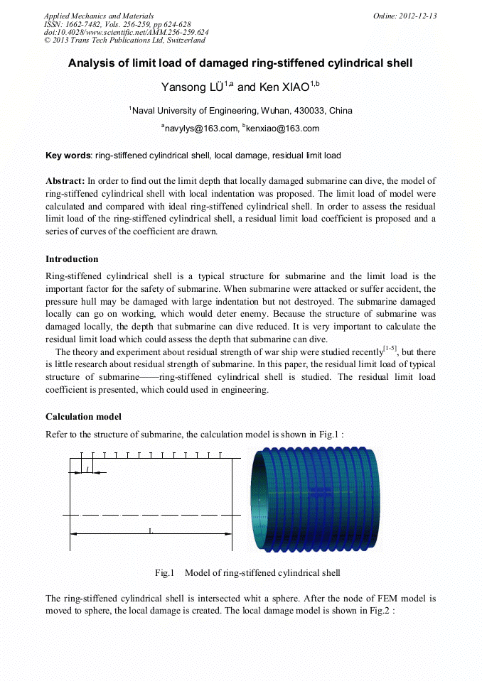 Analysis of Limit Load of Damaged Ring-Stiffened Cylindrical Shell ...