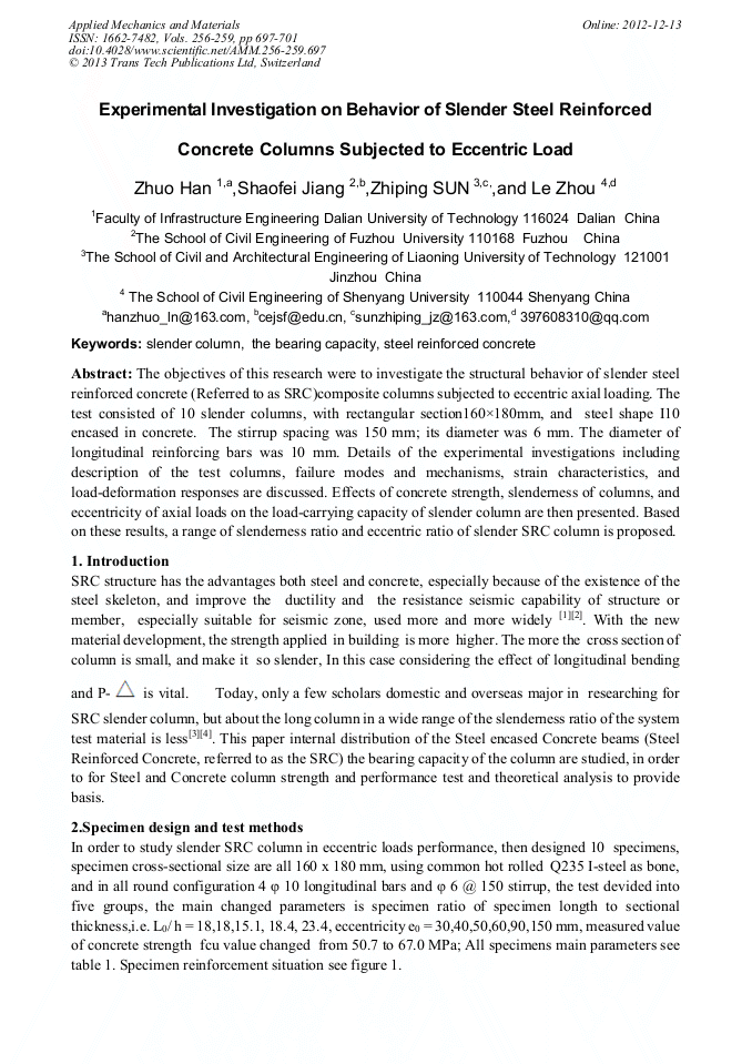 Experimental Investigation on Behavior of Slender Steel Reinforced ...
